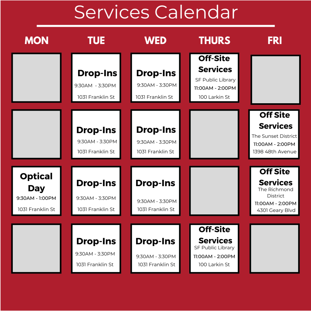 Services Calendar - Updated Nov 2021 - Project Homeless Connect